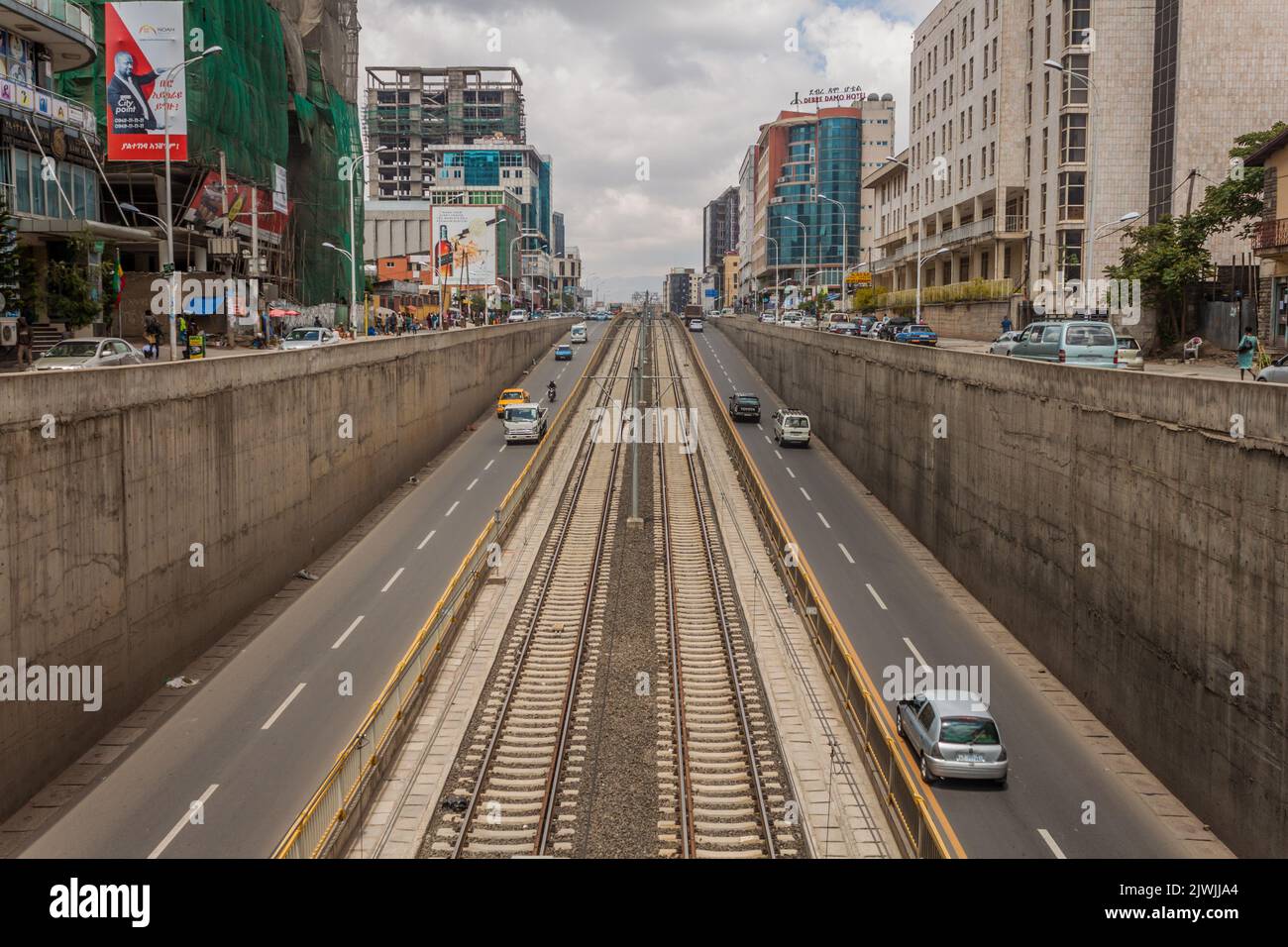 ADDIS ABABA, ETHIOPIA - APRIL 6, 2019:View of the Light Rail at ...