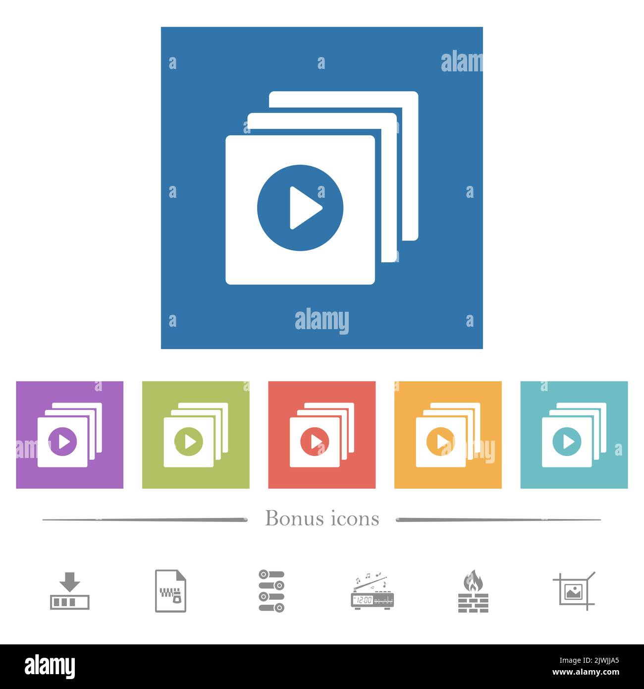 Play files solid flat white icons in square backgrounds. 6 bonus icons ...