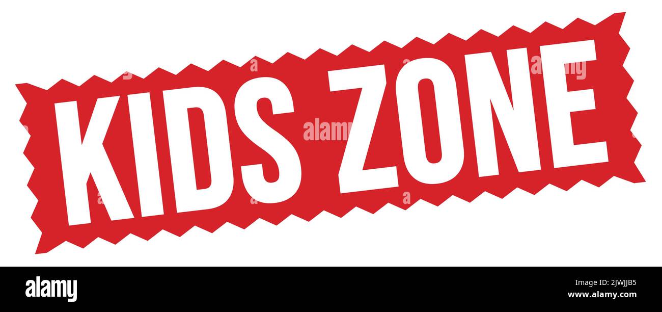 KIDS ZONE text written on red zig-zag stamp sign Stock Photo - Alamy