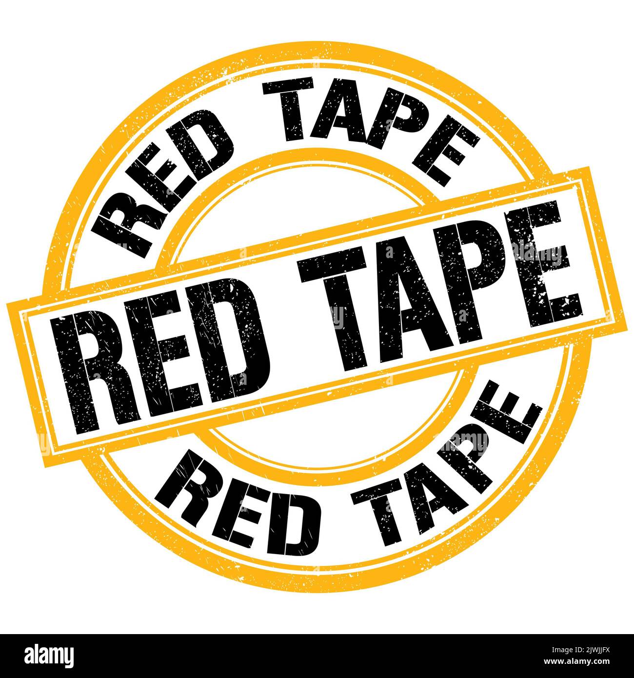 RED TAPE text written on yellow-black round stamp sign Stock Photo - Alamy
