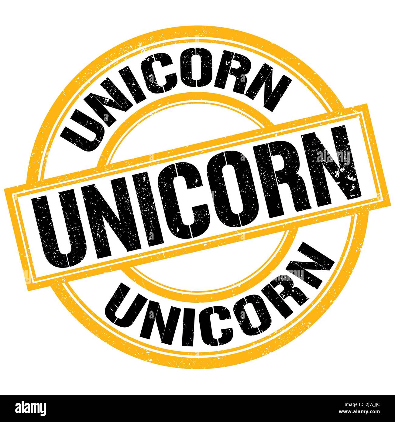 UNICORN text written on yellow-black round stamp sign Stock Photo - Alamy