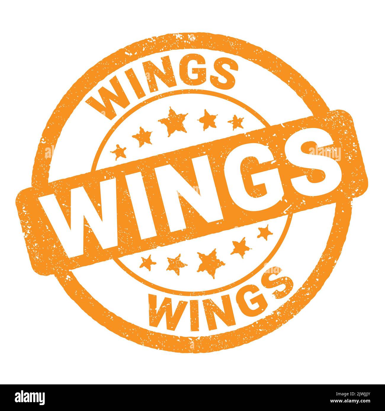 WINGS text written on orange grungy stamp sign Stock Photo - Alamy