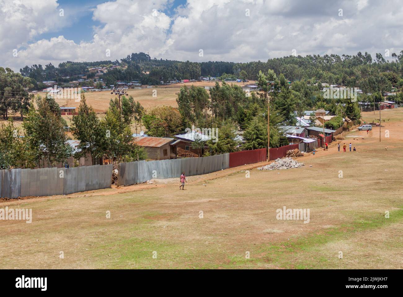 ADDIS ABABA, ETHIOPIA - APRIL 6, 2019: Hilly Entoto suburbs of Addis ...