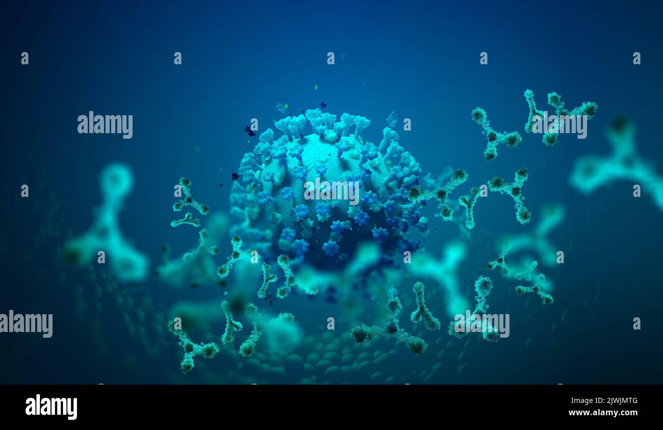 Antibodies in blood. Immunity fights viral infection. 3D illustration ...