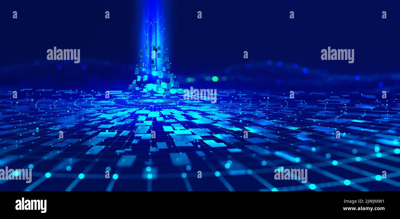 Futuristic data stream 3d illustration. Data transfer technology ...