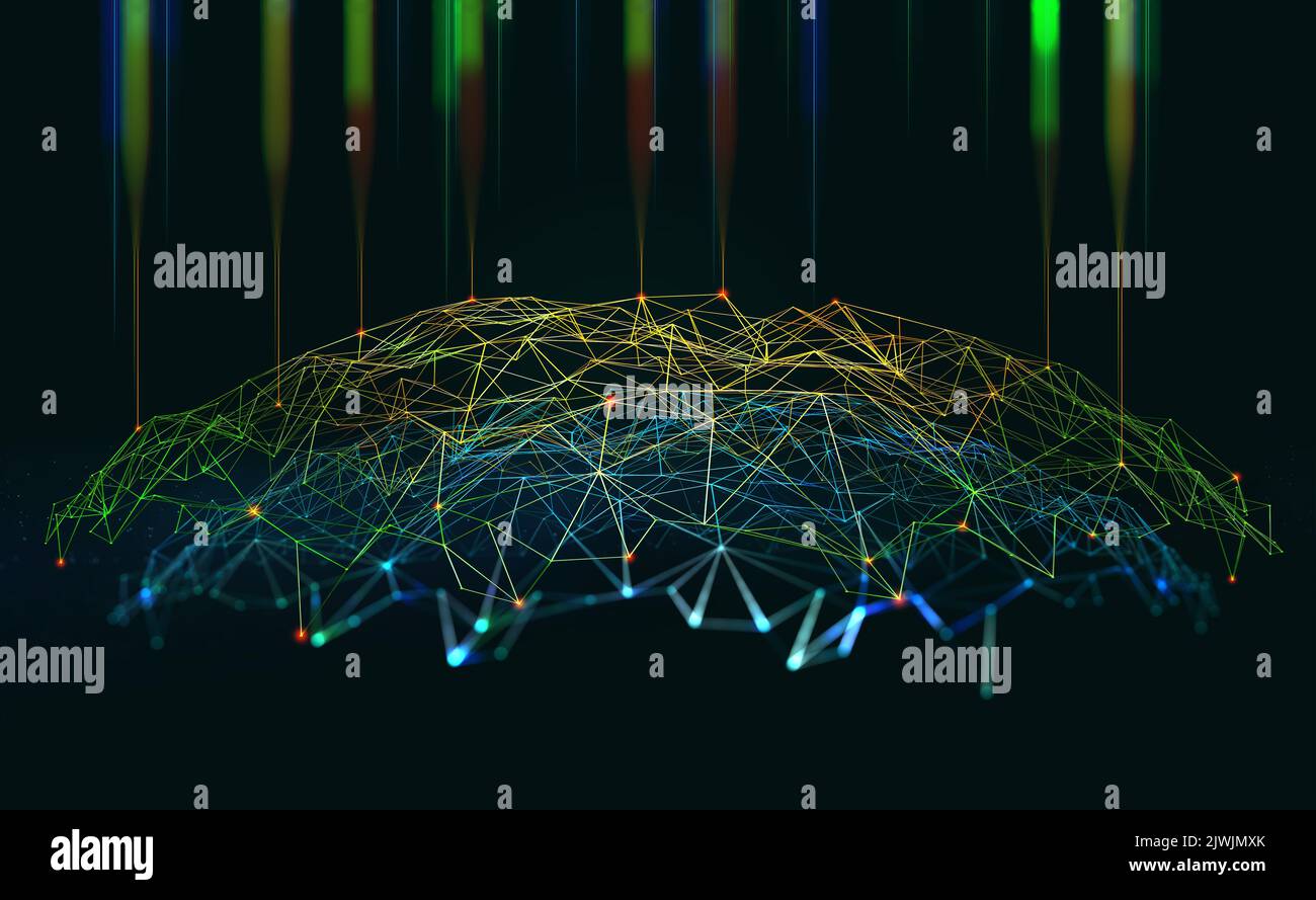 Artificial Intelligence. Computer mind. Futuristic Data center. Quantum processor abstract ...