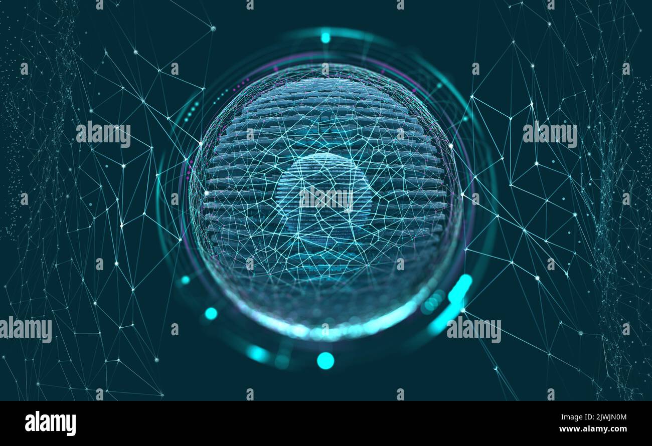 Artificial Intelligence. Computer mind. Futuristic Data center. Quantum processor abstract ...