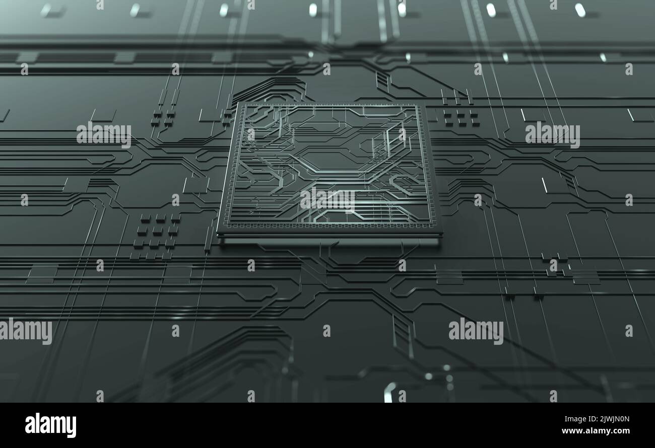 Motherboard, processor, CPU, quantum computer 3D illustration. High ...