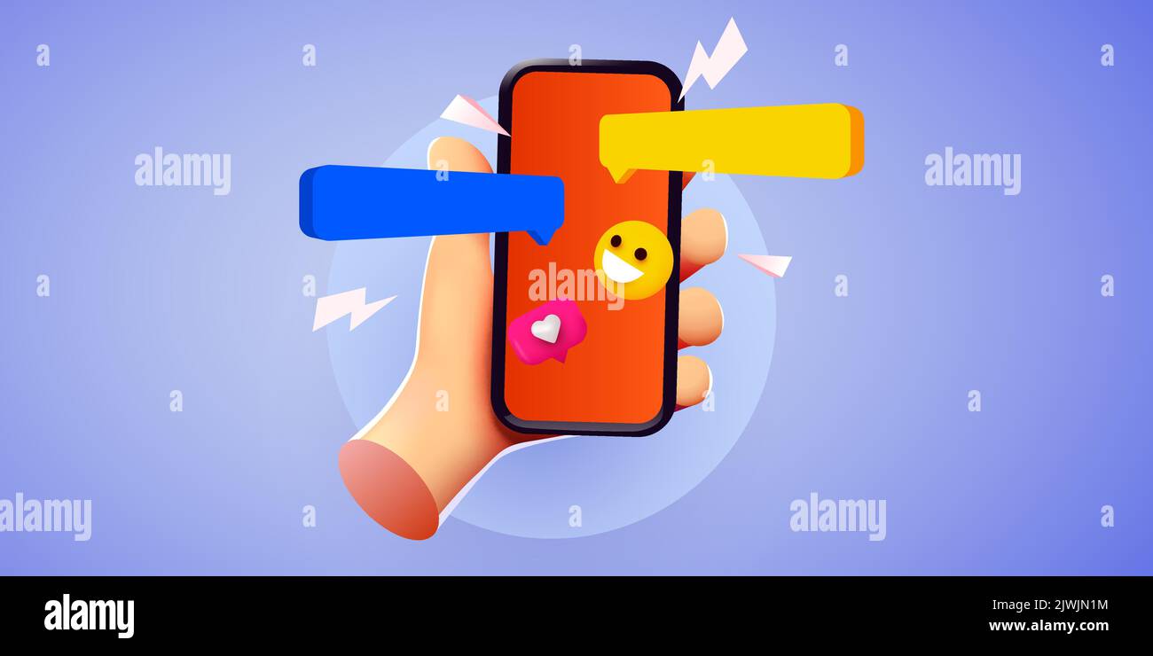 Hand holding phone with messages. Communication and social networking ...