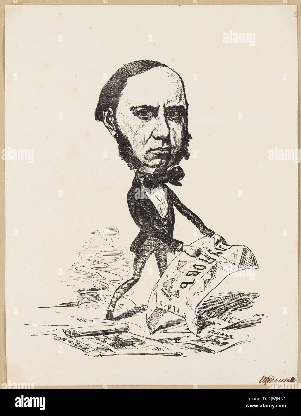 Caricature of Mikhail Saltykov-Shchedrin. unknown, graphic artist Stock ...