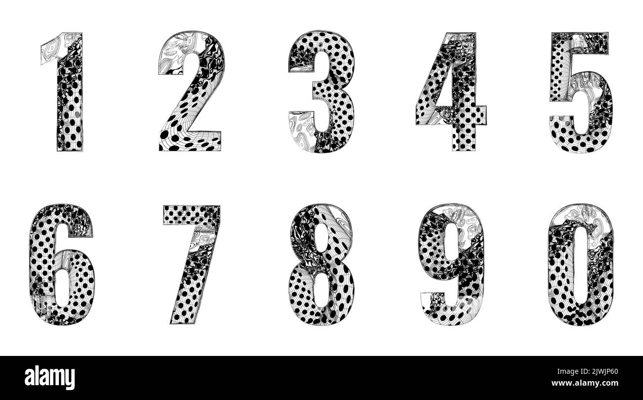Decorative numbers from one to nine. Number Set with abstract texture ...