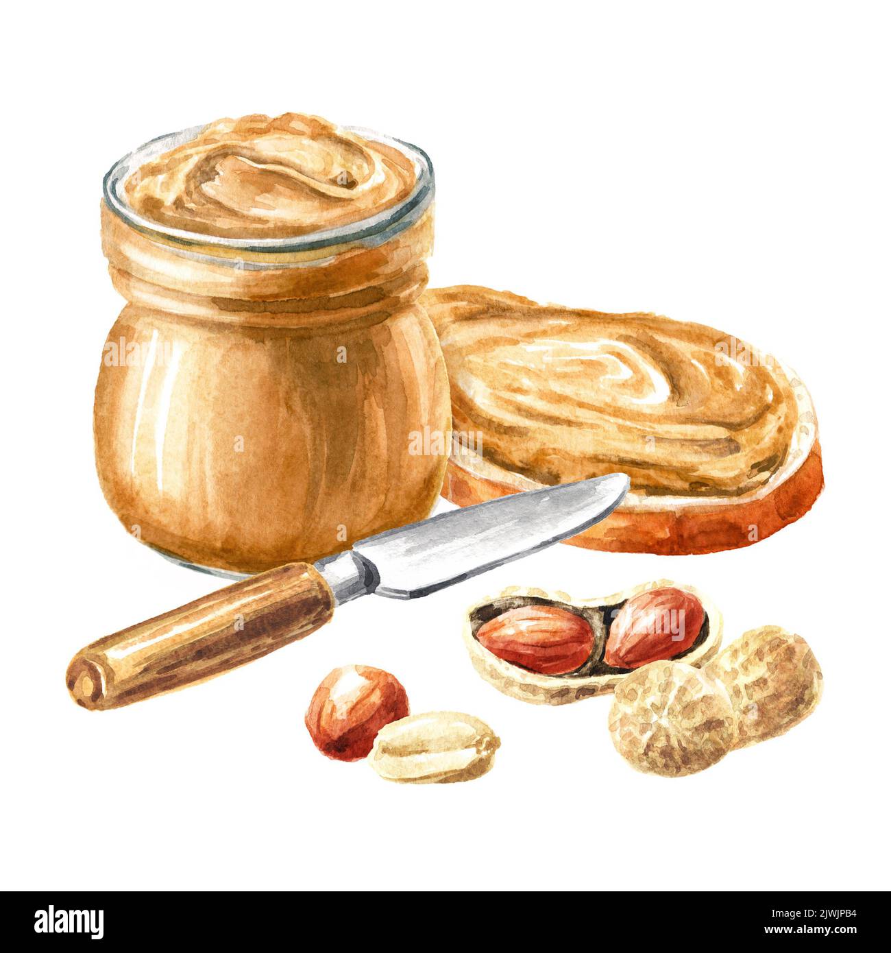 Peanut butter, Hand drawn watercolor illustration, isolated on white ...