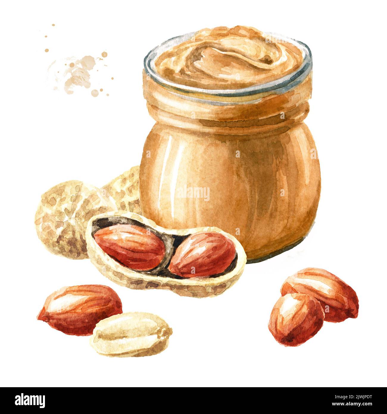 Peanut butter. Hand drawn watercolor illustration, isolated on white background Stock Photo - Alamy