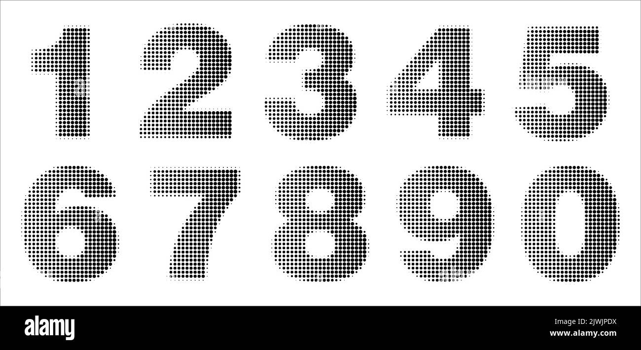 Decorative monochrome gradient halftone numbers from one to nine Stock ...