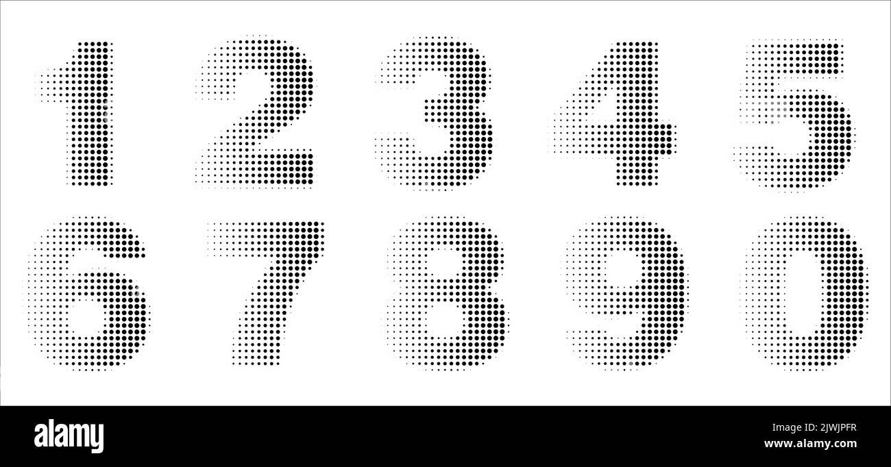 Decorative monochrome gradient halftone numbers from one to nine Stock ...