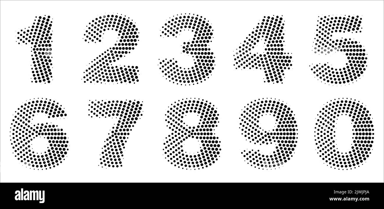 Decorative monochrome gradient halftone numbers from one to nine Stock ...