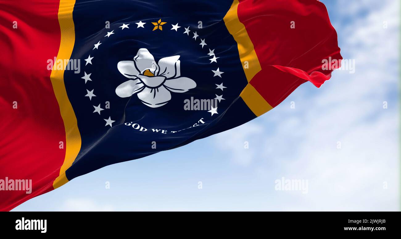The US state flag of Mississippi waving in the wind. Mississippi is a ...