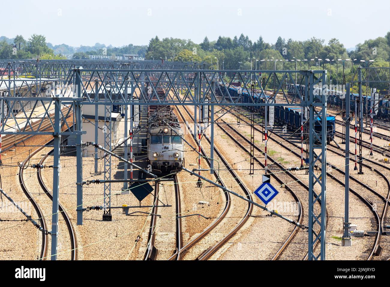 Freight trains at the railway station, distribution center Stock Photo ...