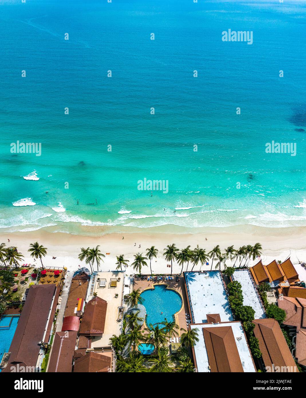 Aerial view of Haad Rin beach or Hat Rin in Ko Pha Ngan, Thailand Stock ...