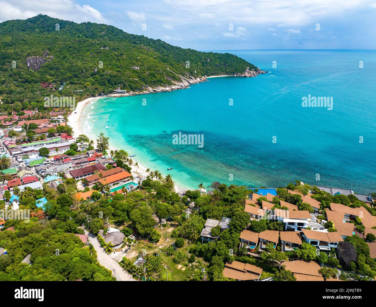 Aerial view of Haad Rin beach or Hat Rin in Ko Pha Ngan, Thailand Stock ...