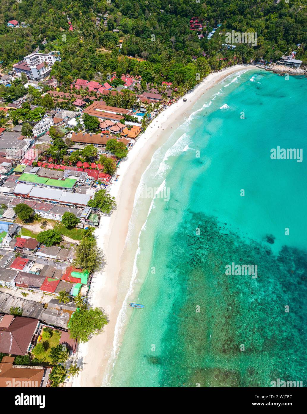 Aerial view of Haad Rin beach or Hat Rin in Ko Pha Ngan, Thailand Stock ...