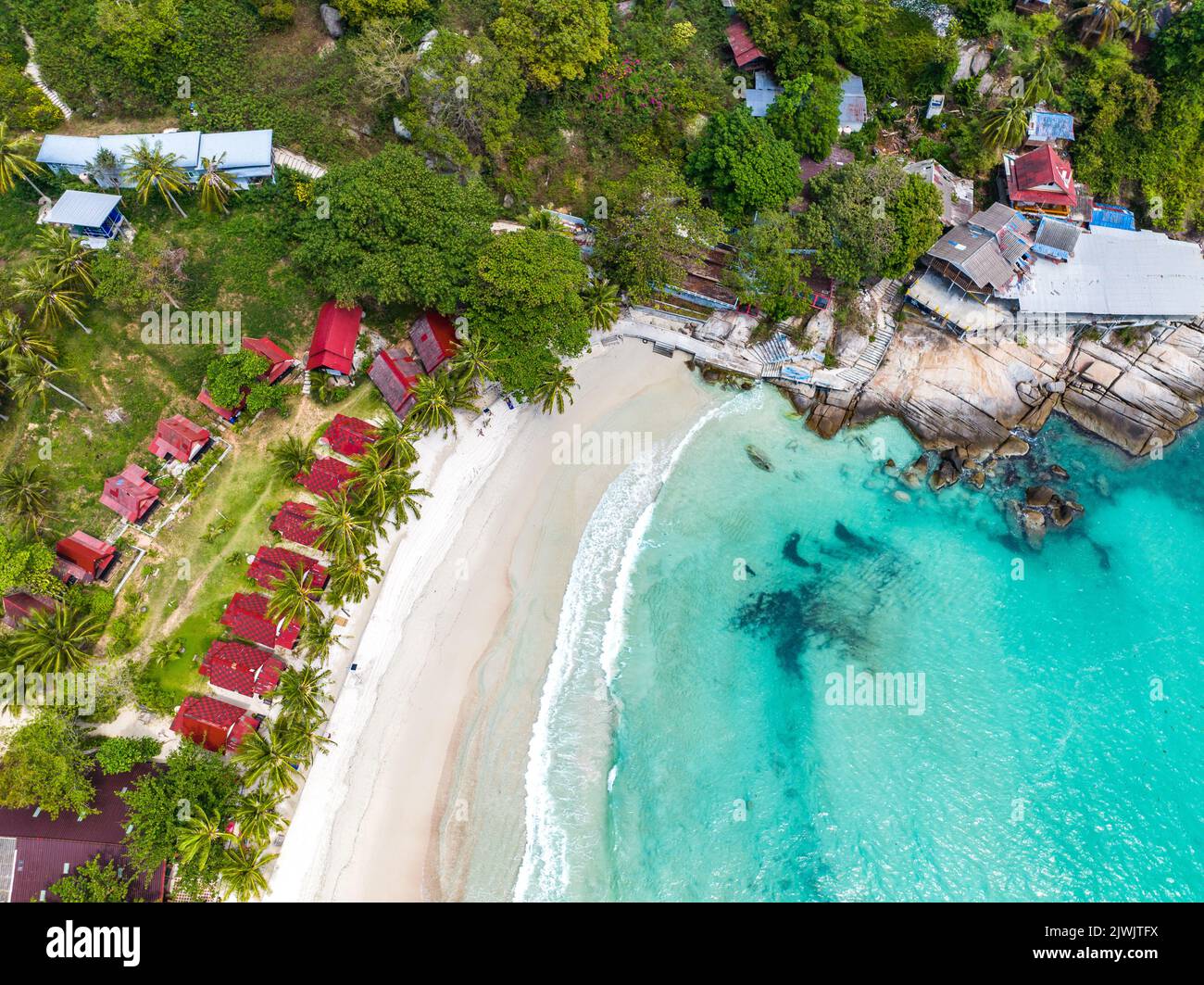 Aerial view of Haad Rin beach or Hat Rin in Ko Pha Ngan, Thailand Stock ...