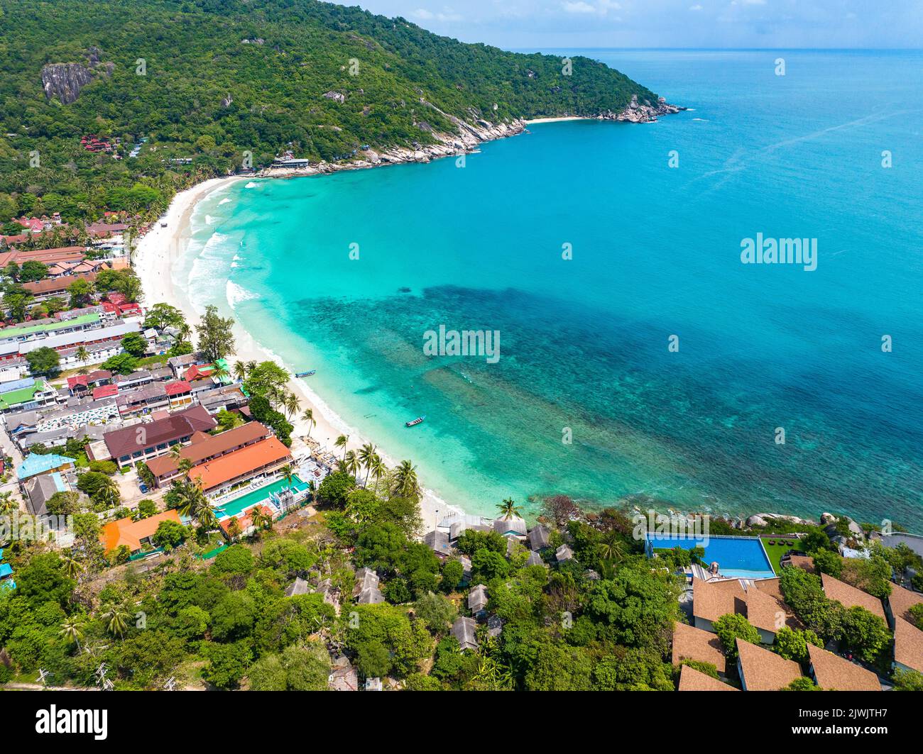Aerial view of Haad Rin beach or Hat Rin in Ko Pha Ngan, Thailand Stock ...