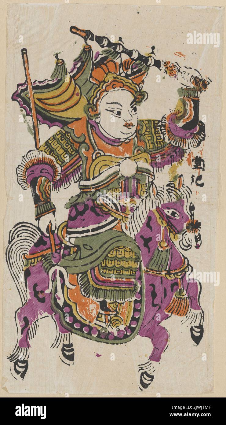 Door god (Menshen) in warrior uniform on horseback. unknown, graphic ...