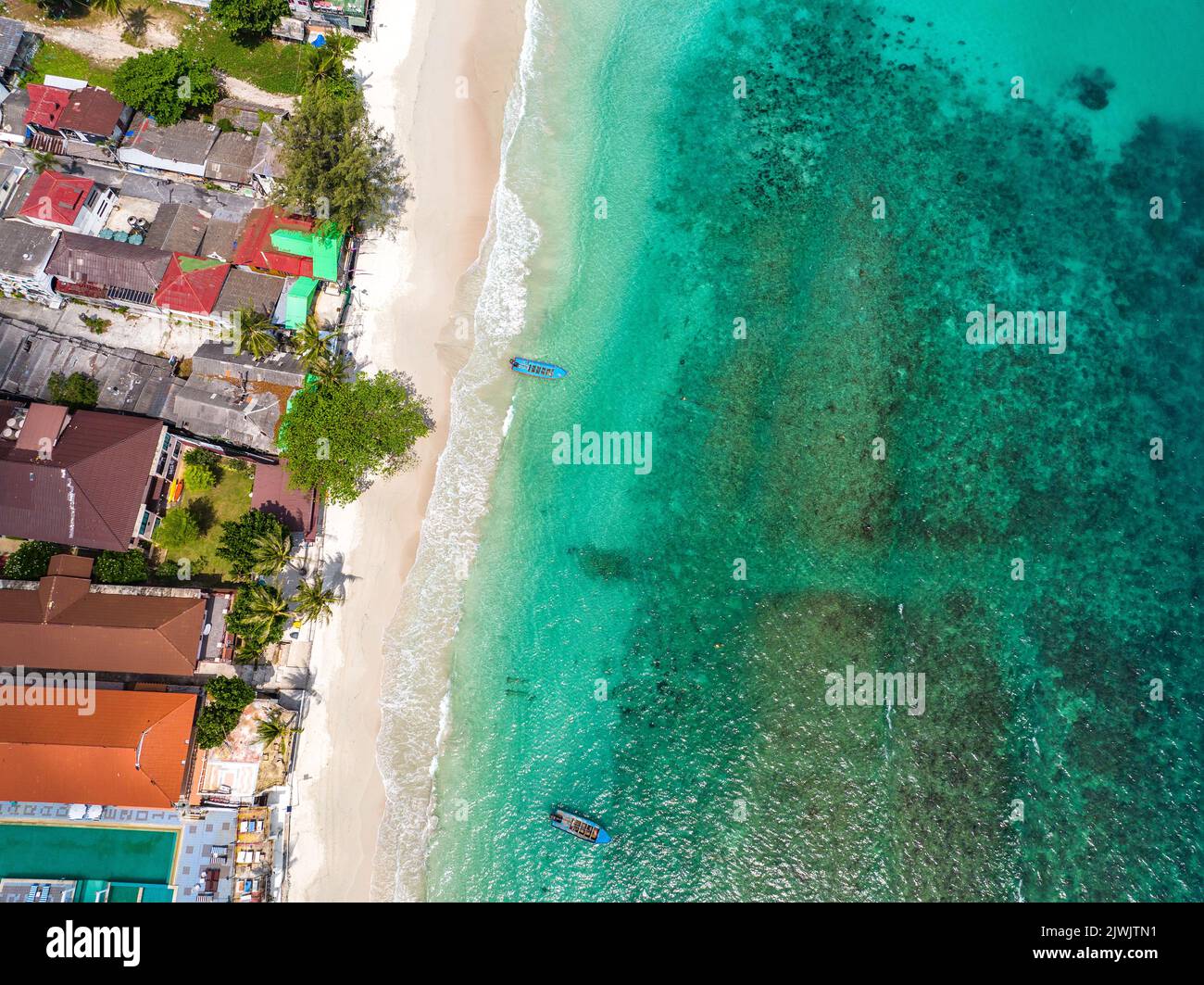 Aerial view of Haad Rin beach or Hat Rin in Ko Pha Ngan, Thailand Stock ...