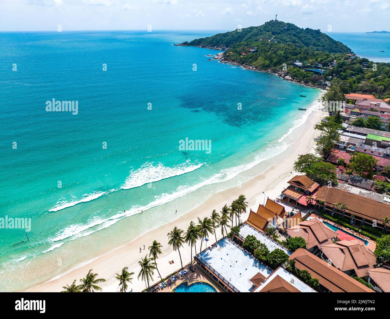 Aerial view of Haad Rin beach or Hat Rin in Ko Pha Ngan, Thailand Stock ...