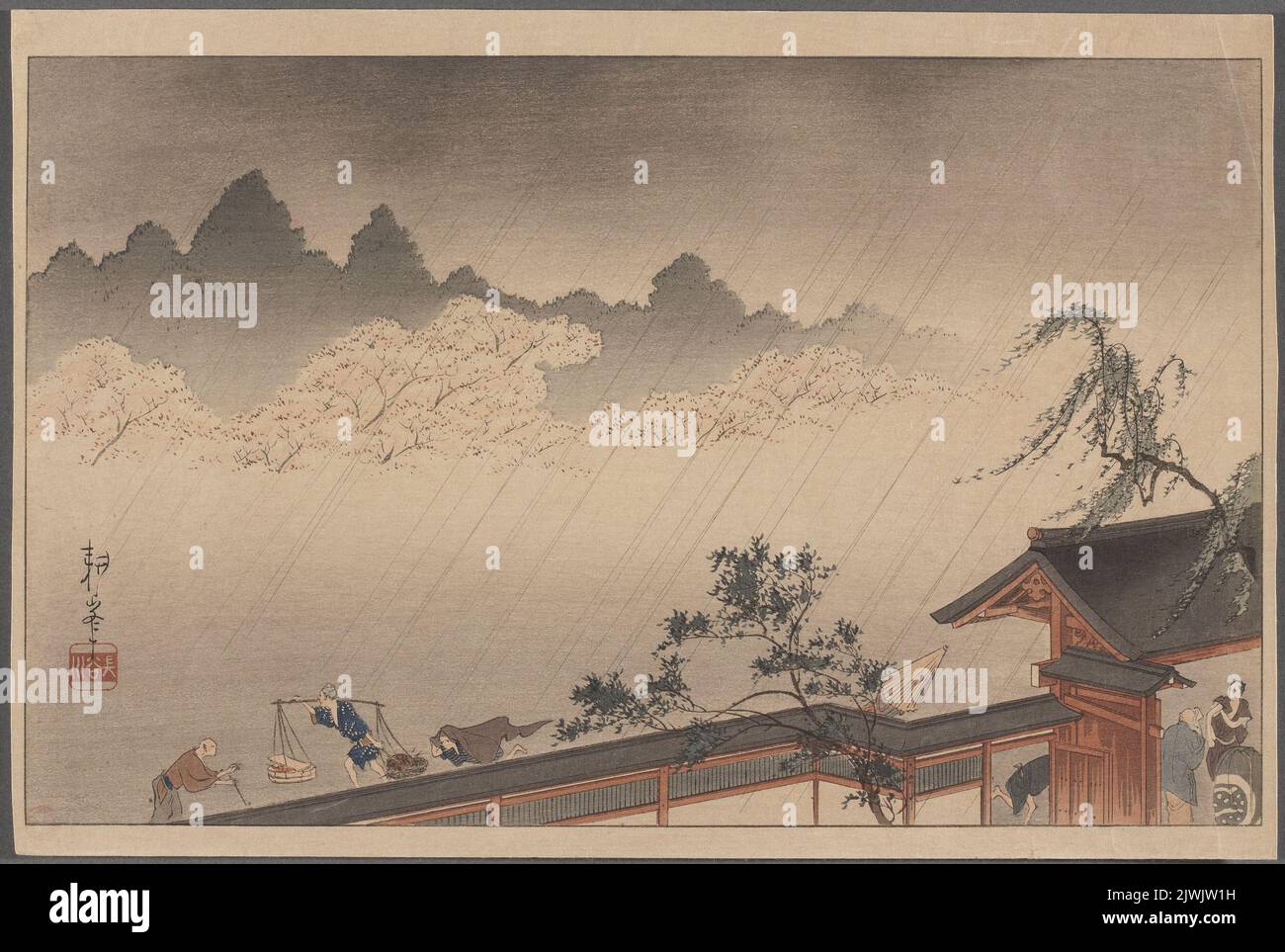 Sudden downpour in spring. Koho, Shoda (1871?-1946?), male artist Stock ...
