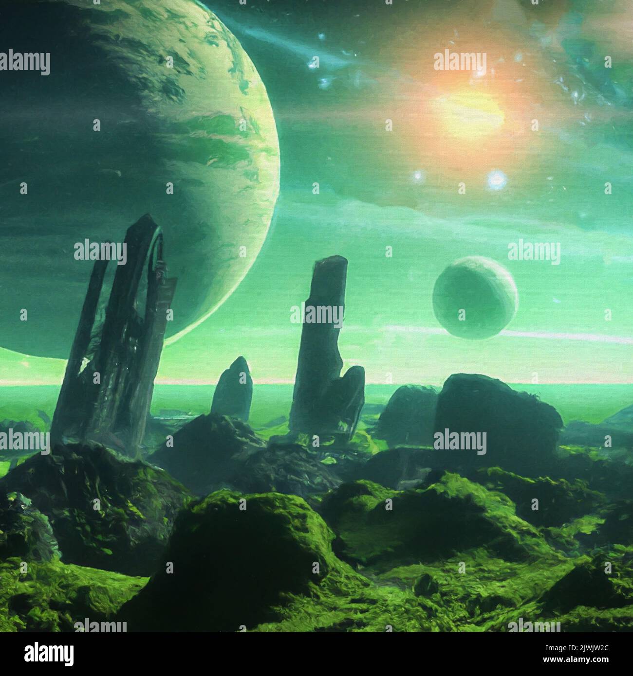 Digital painting of an Alien Planet Stock Photo - Alamy