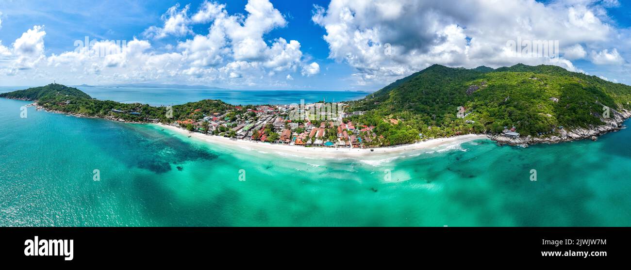 Aerial view of Haad Rin beach or Hat Rin in Ko Pha Ngan, Thailand Stock ...