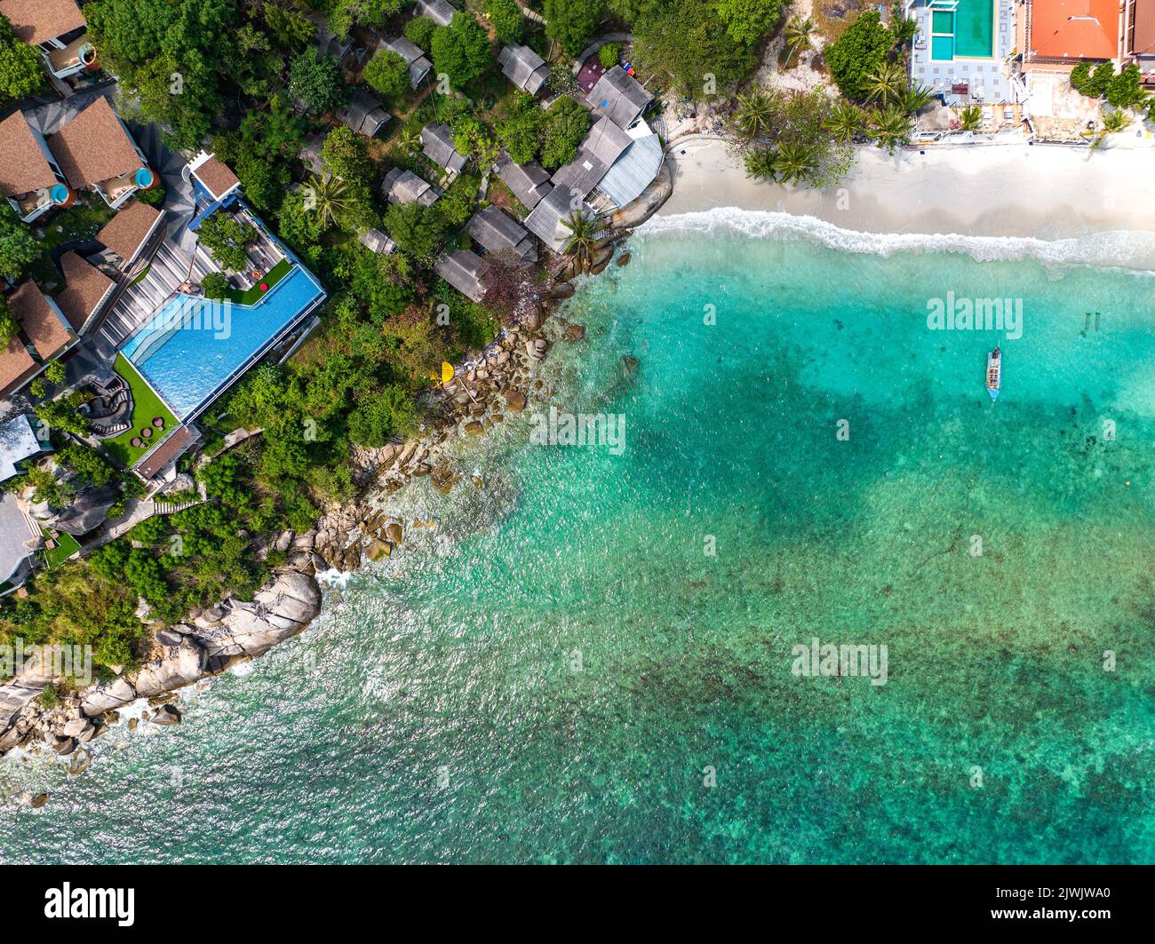 Aerial view of Haad Rin beach or Hat Rin in Ko Pha Ngan, Thailand Stock ...