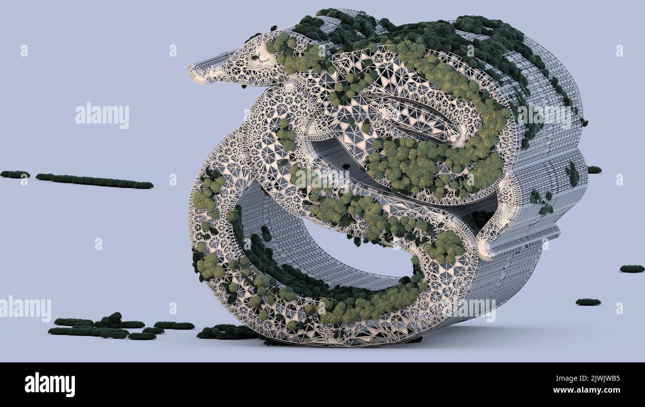 A 3D Illustration of a modeled architectural structure of a snake ...