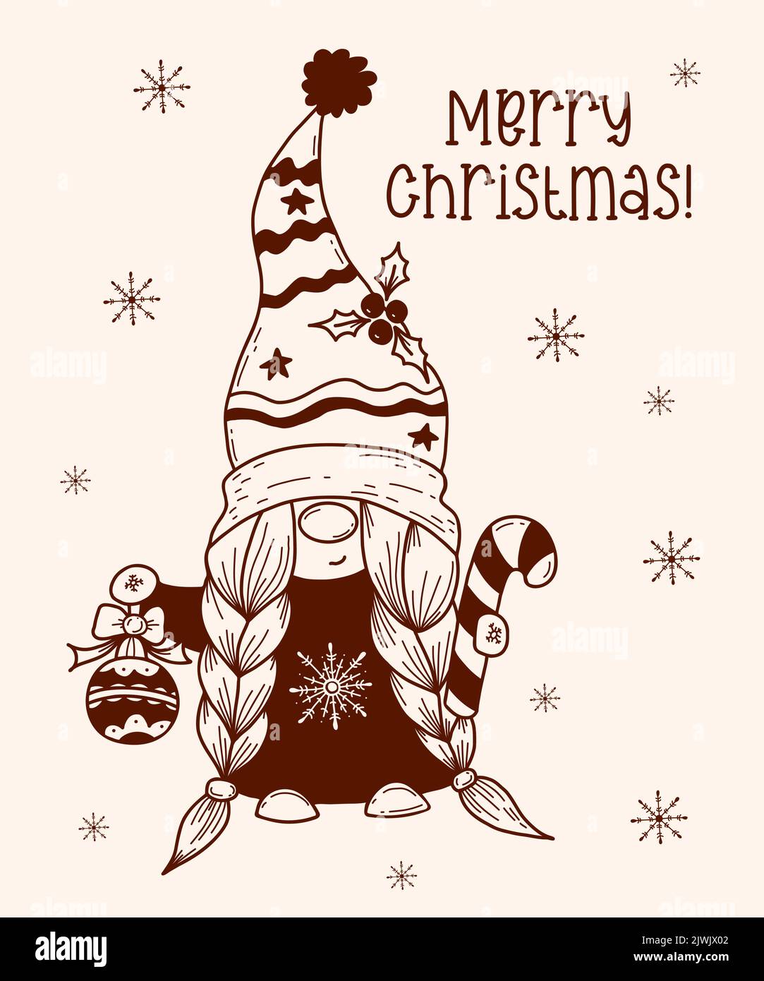 Scandinavian Christmas gnome girl. Cute gnome character with caramel ...