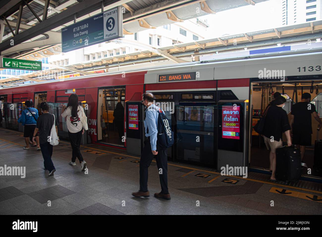 People seen walking on the platform after the Skytrain arrived at BTS ...