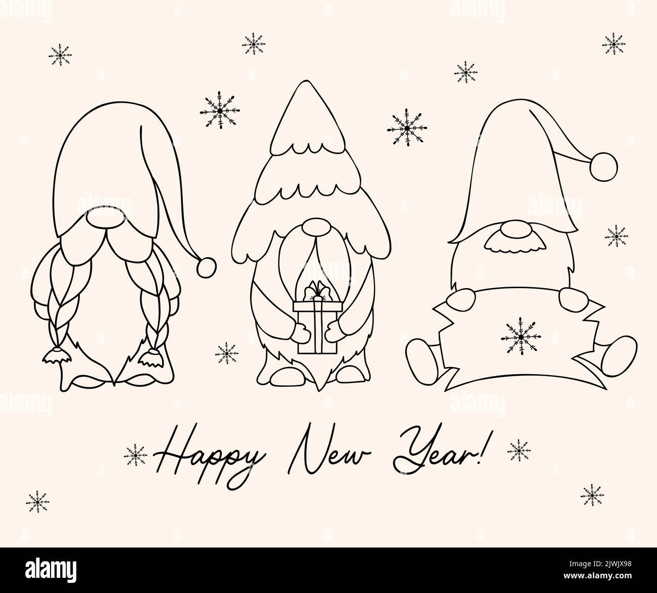 Linear collection New Year cute gnomes. Winter gnome with christmas ...