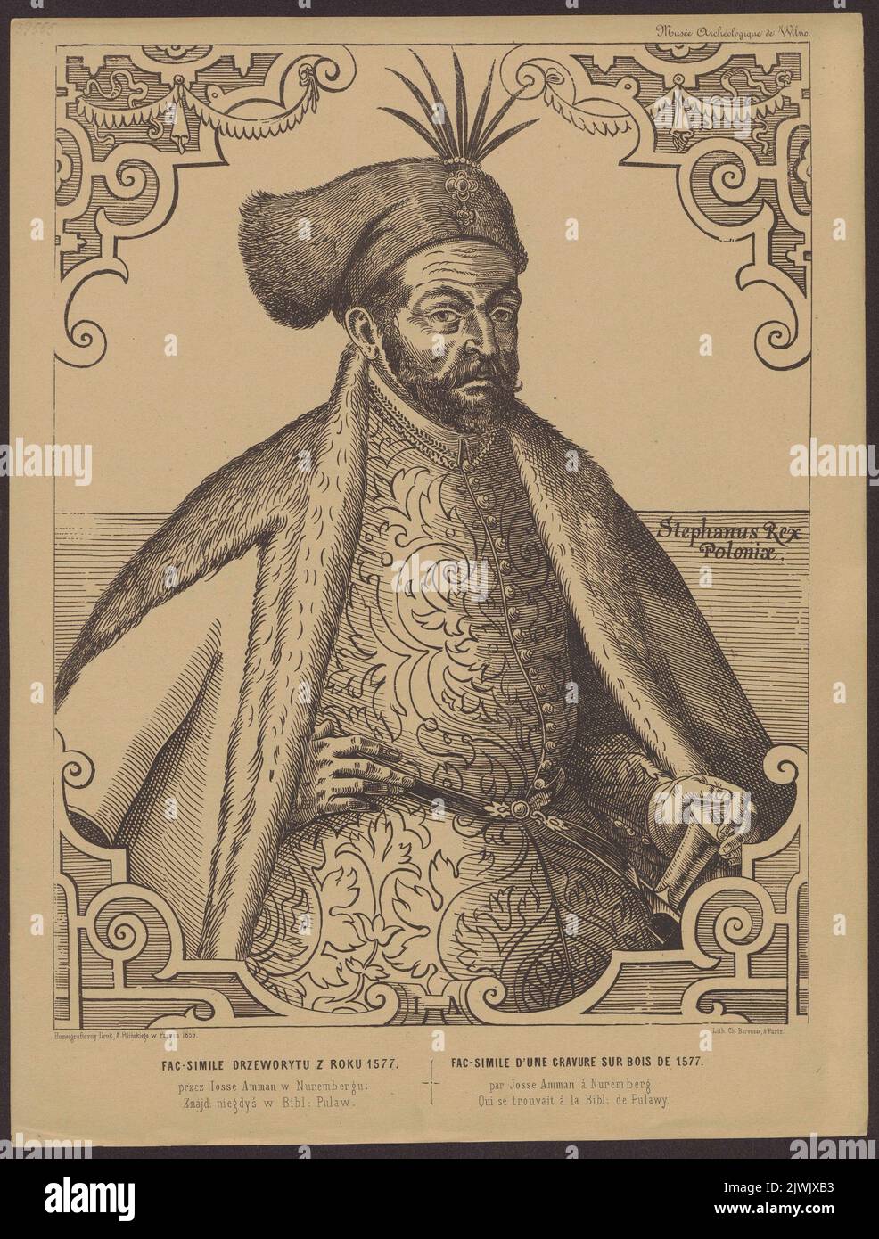 Facisimile drzeworytu z roku 1577 ukazującej króla Stefana Batorego ...