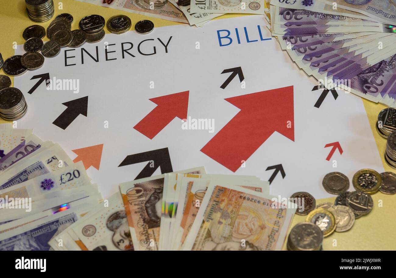 Rising cost of energy and bills, Cost of living crisis, concept Stock ...