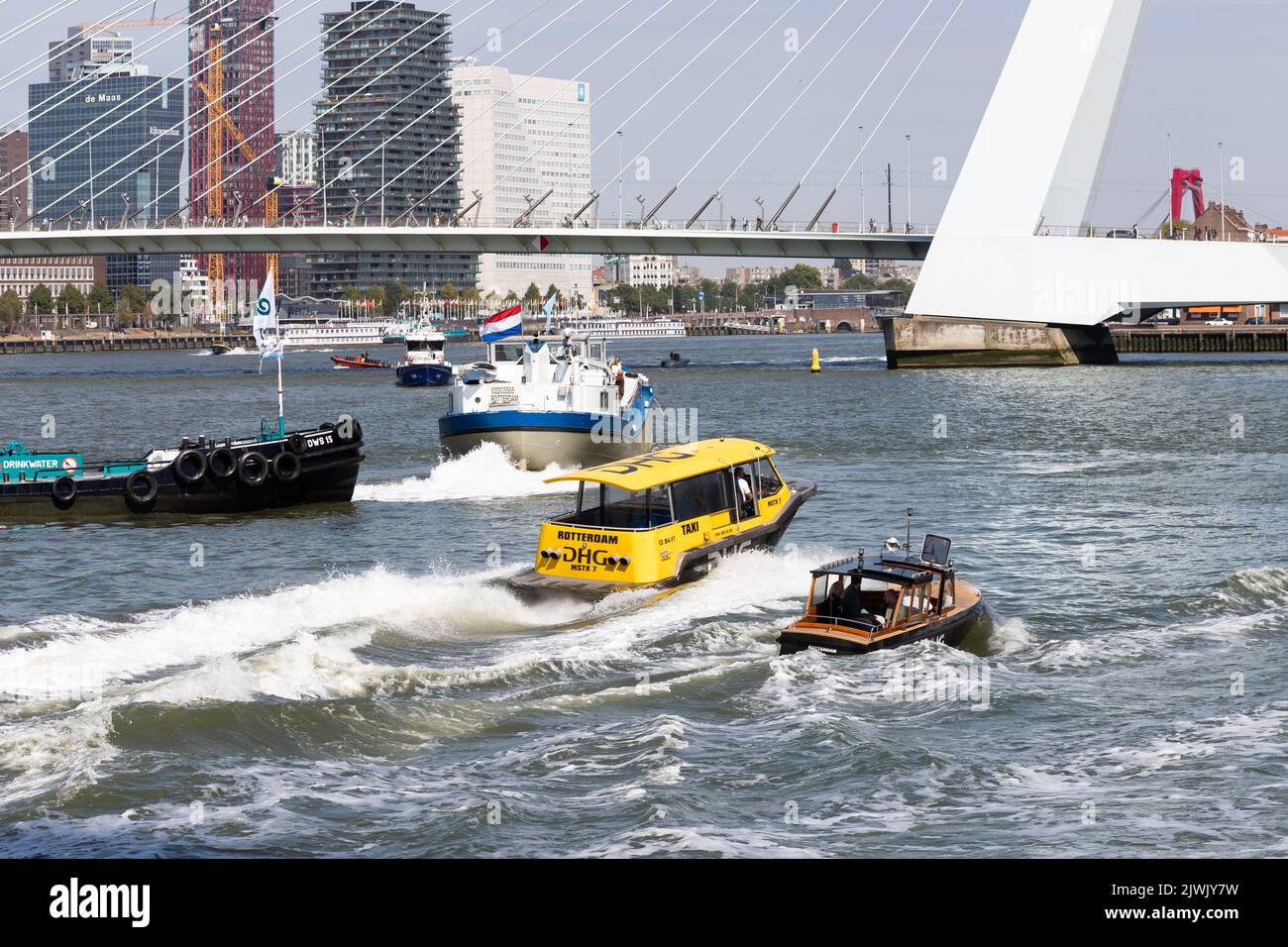 Water Taxi on the New Meuse ( Nieuwe Maas) in Rotterdam with the ...