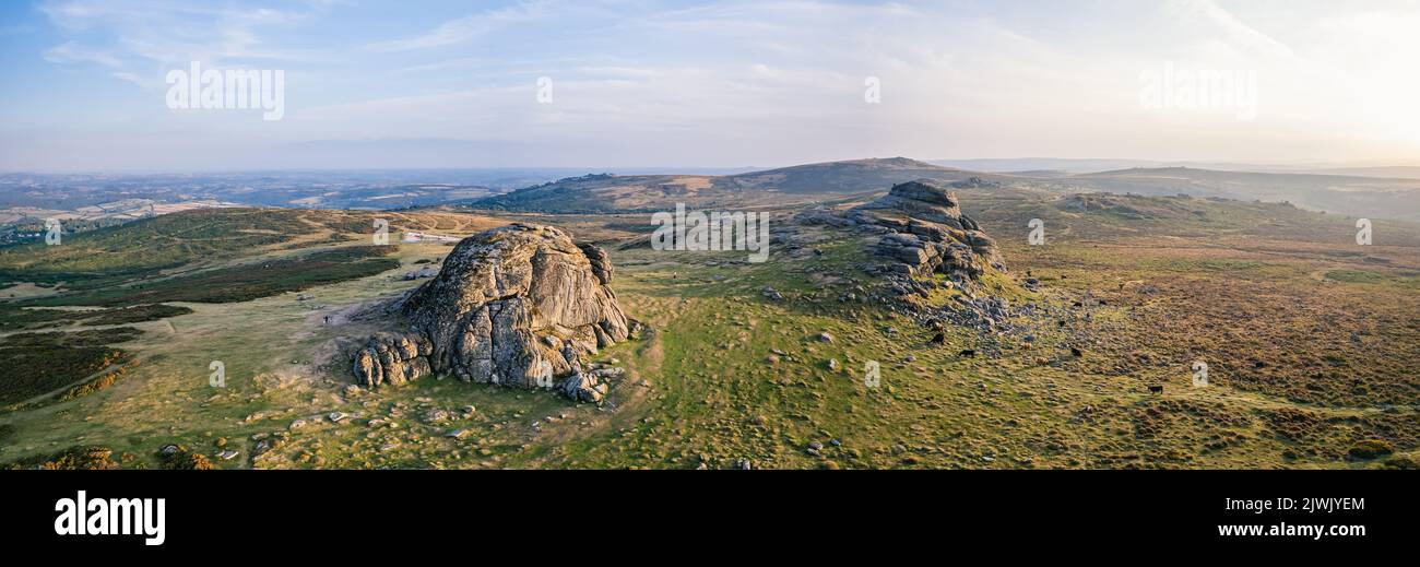 Top Down over Haytor Quarry and Haytor Rocks from a drone, Dartmoor ...