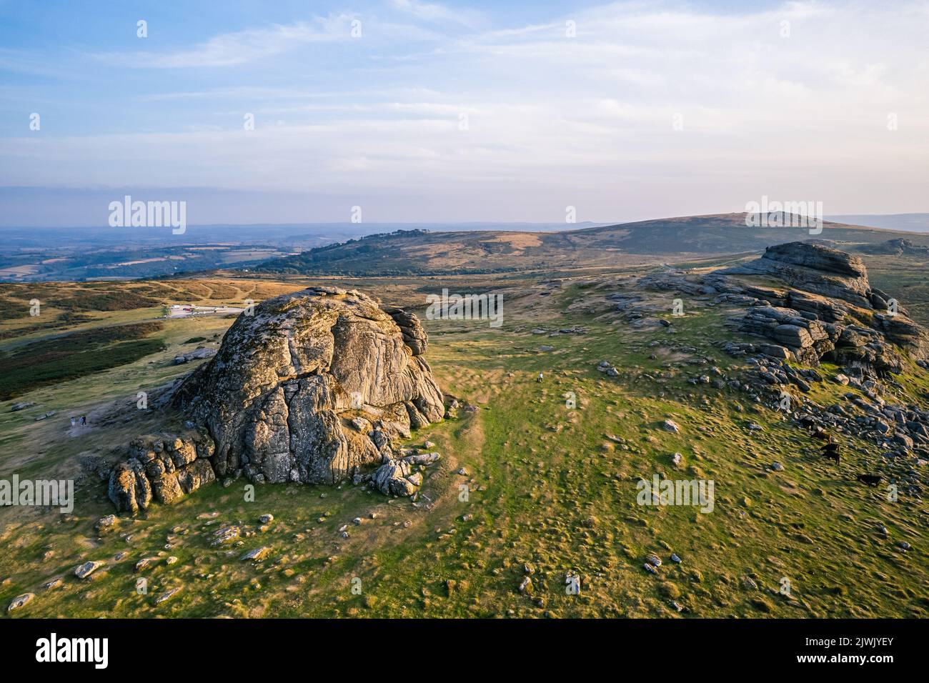 Top Down over Haytor Quarry and Haytor Rocks from a drone, Dartmoor ...