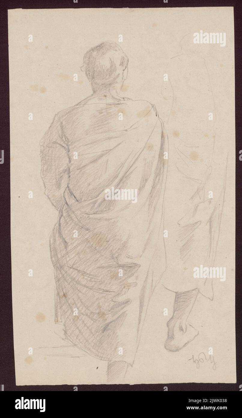 Study of the figure of a young man in a robe draped on his right arm ...
