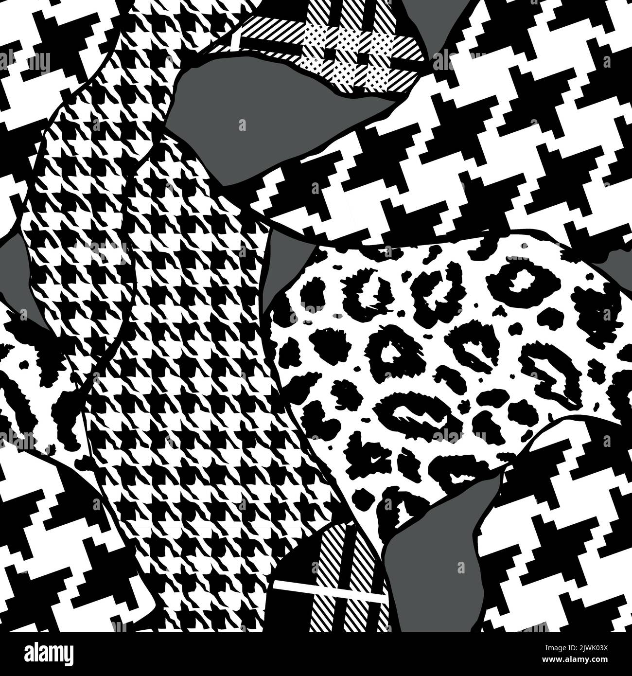 Black and whiye modern patchwork collage animal skin mixed with ...