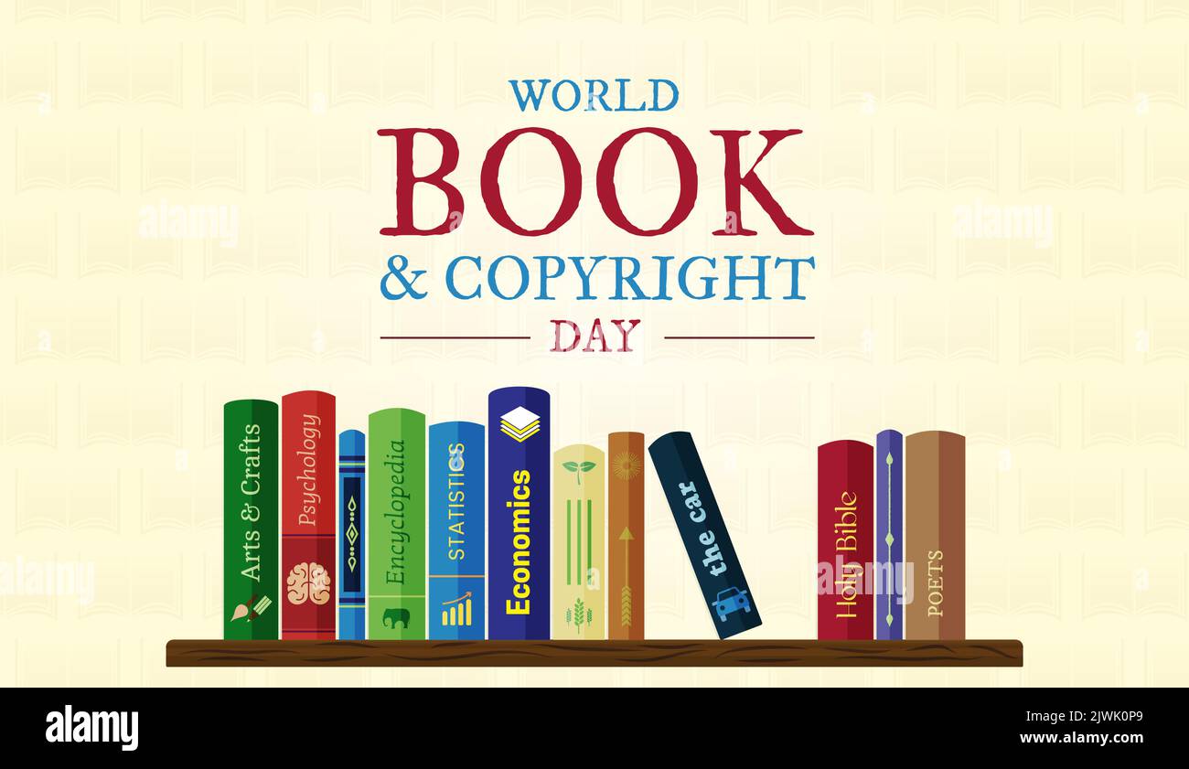 World Book & Copyright Day Background Illustration Design with Library ...