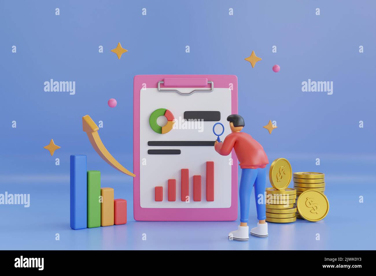 3d business strategy concept. charts and graph with businessman ...