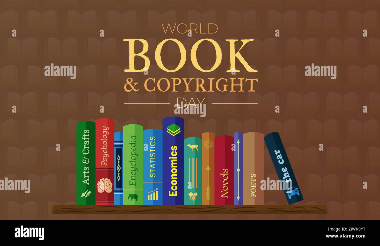 Brown World Book & Copyright Day Background Illustration Design with ...