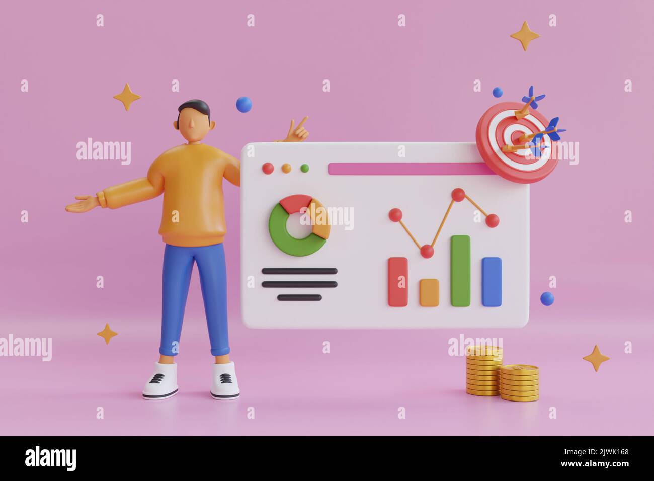 3D financial report chart, data analysis, and web development concept ...