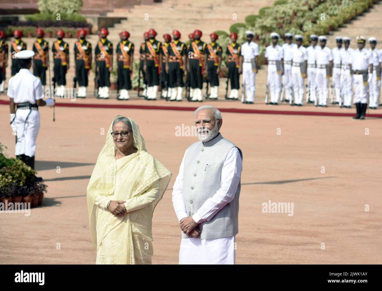 New Delhi, India. 5th Sep, 2022. Prime Minister Narendra Modi with Bangladesh counterpart Sheikh ...